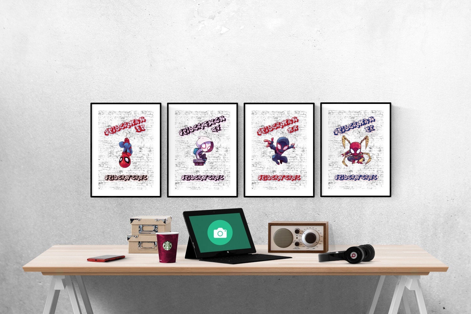 Spiderman Spider Verse Graffiti Set of 4 Prints I Marvel - Etsy