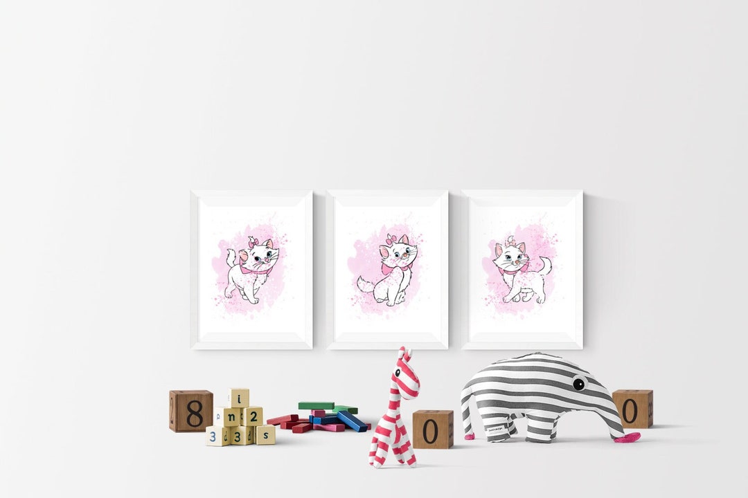 Disney Marie Splash Watercolor Set of 3 Prints I Disney Prints I Disney ...