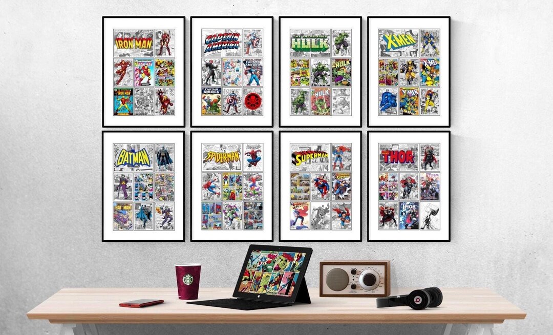 Marvel DC Superhero Comic Strip Mix & Match Set of 8 Prints I Avengers ...