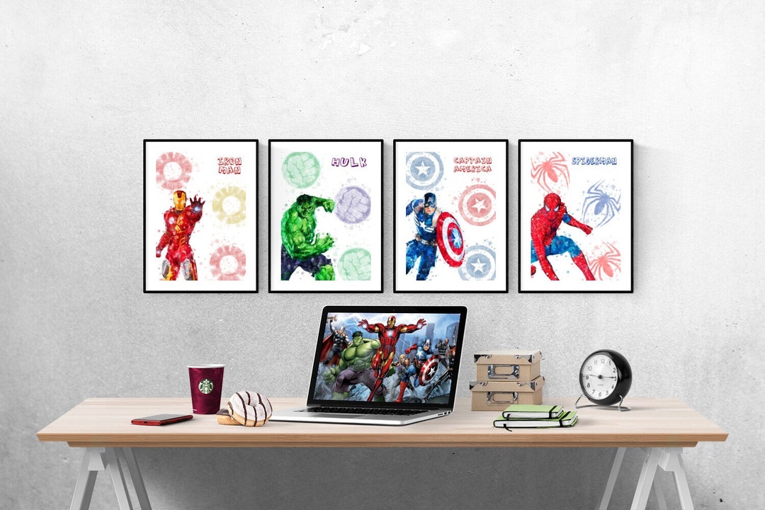 Avengers Watercolour Set of 4 Prints I Marvel Prints I Marvel Bedroom I ...