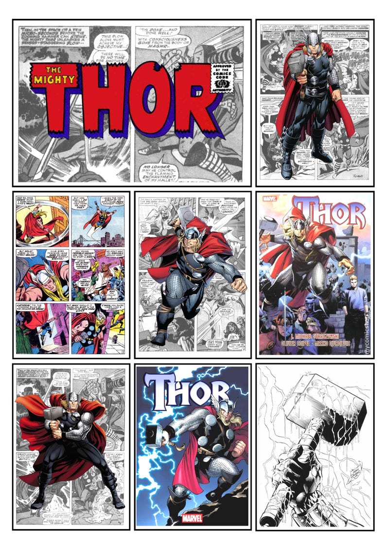 Marvel Thor Superhero Comic Strip Set of 4 Prints I Avengers I Marvel ...