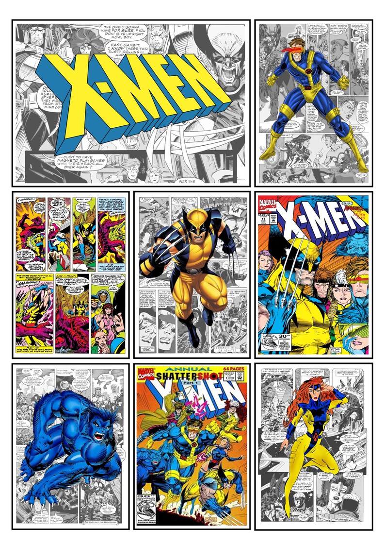 Marvel X-men Superhero Comic Strip Set of 4 Prints I Avengers I Marvel ...