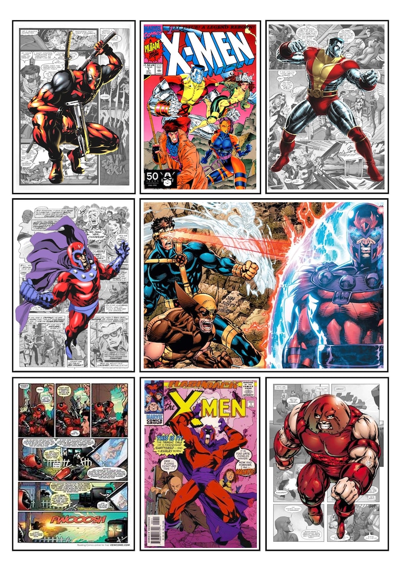 Marvel X-men Superhero Comic Strip Set of 4 Prints I Avengers I Marvel ...