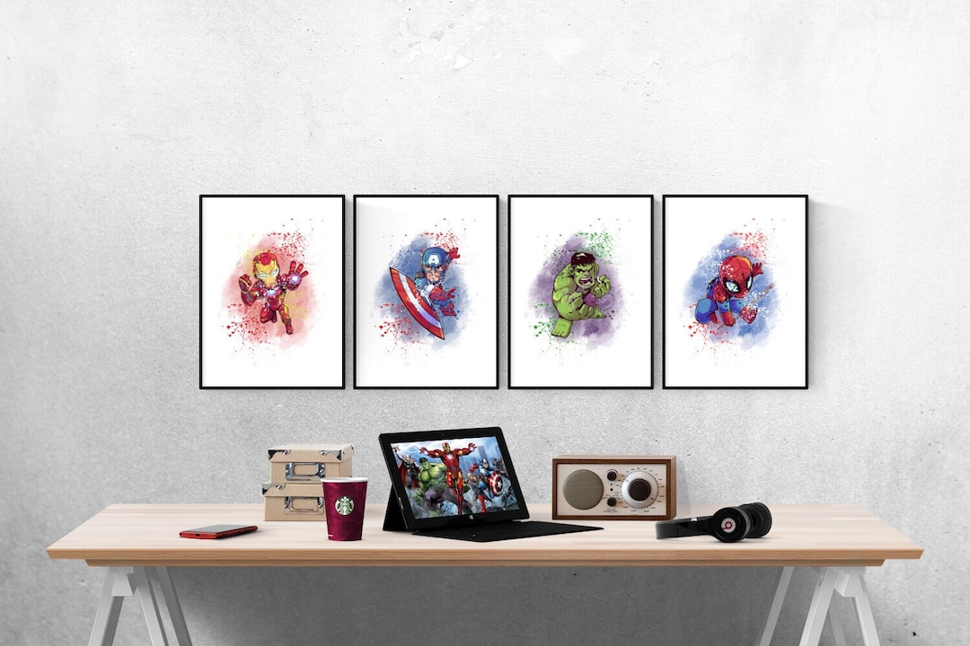 Avengers Splash Watercolor Set of 4 Prints I Marvel Prints I Marvel ...