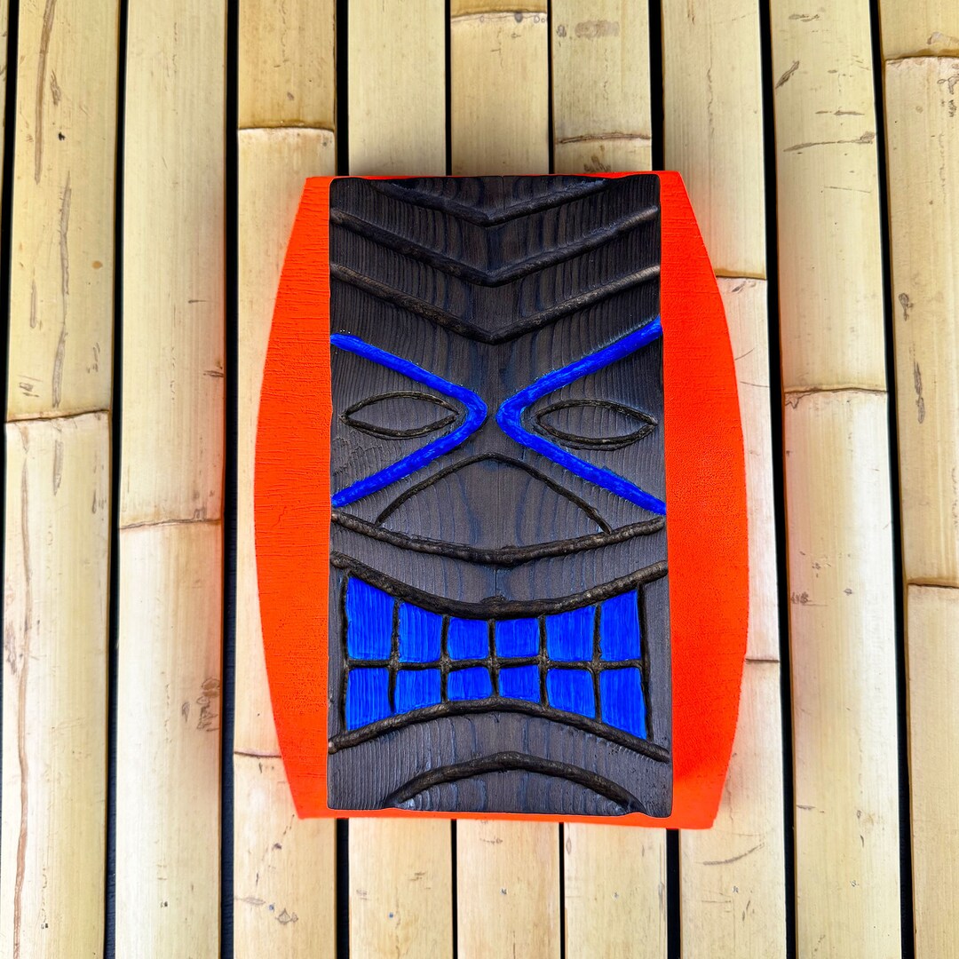 Hand Carved Wooden Tiki Carving Sign, Blacklight Glow Decor, Island ...