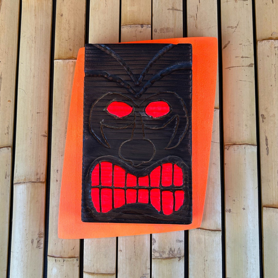Hand Carved Wooden Tiki Carving Sign, Blacklight Glow Decor, Island ...