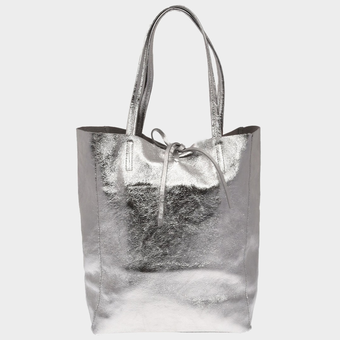 Silver Genuine Leather Tote / Shoulder Bag - Etsy