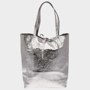 Silver Genuine Leather Tote / Shoulder Bag - Etsy