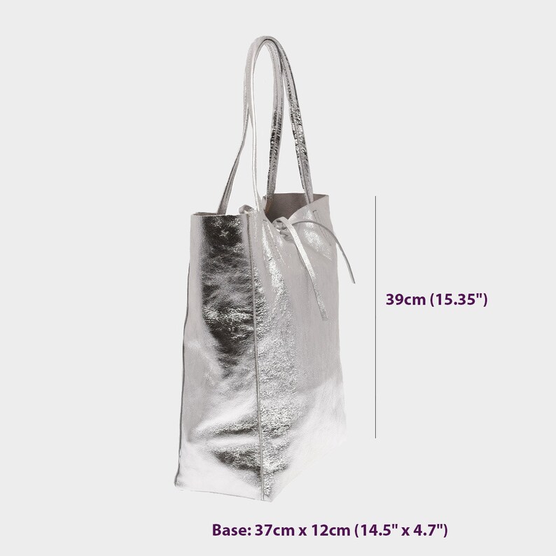 Silver Genuine Leather Tote / Shoulder Bag - Etsy