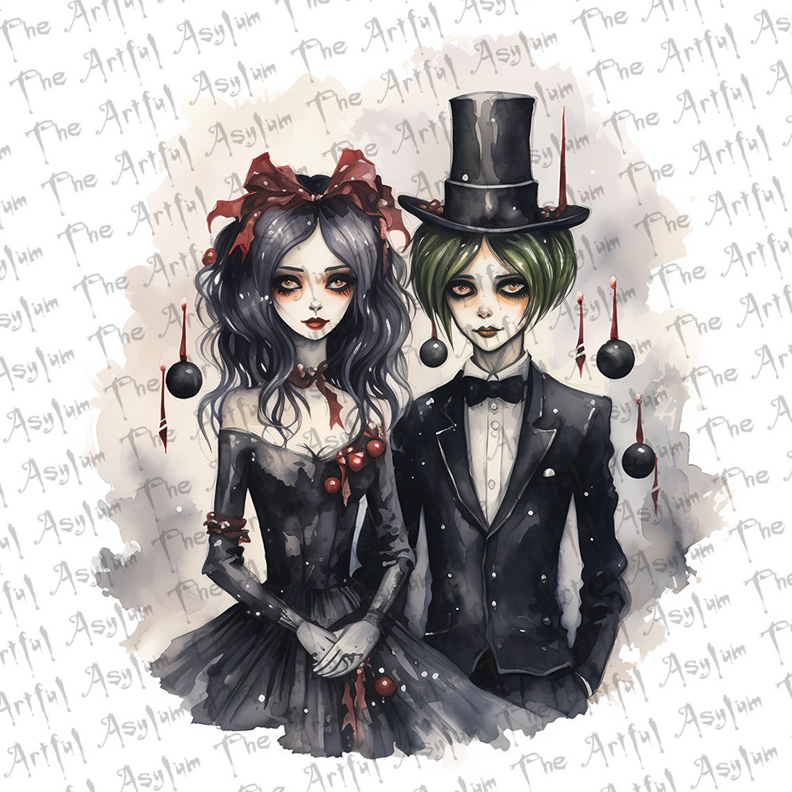 Goth Christmas Creepy Boy and Girl Digital Download Digital Art ...