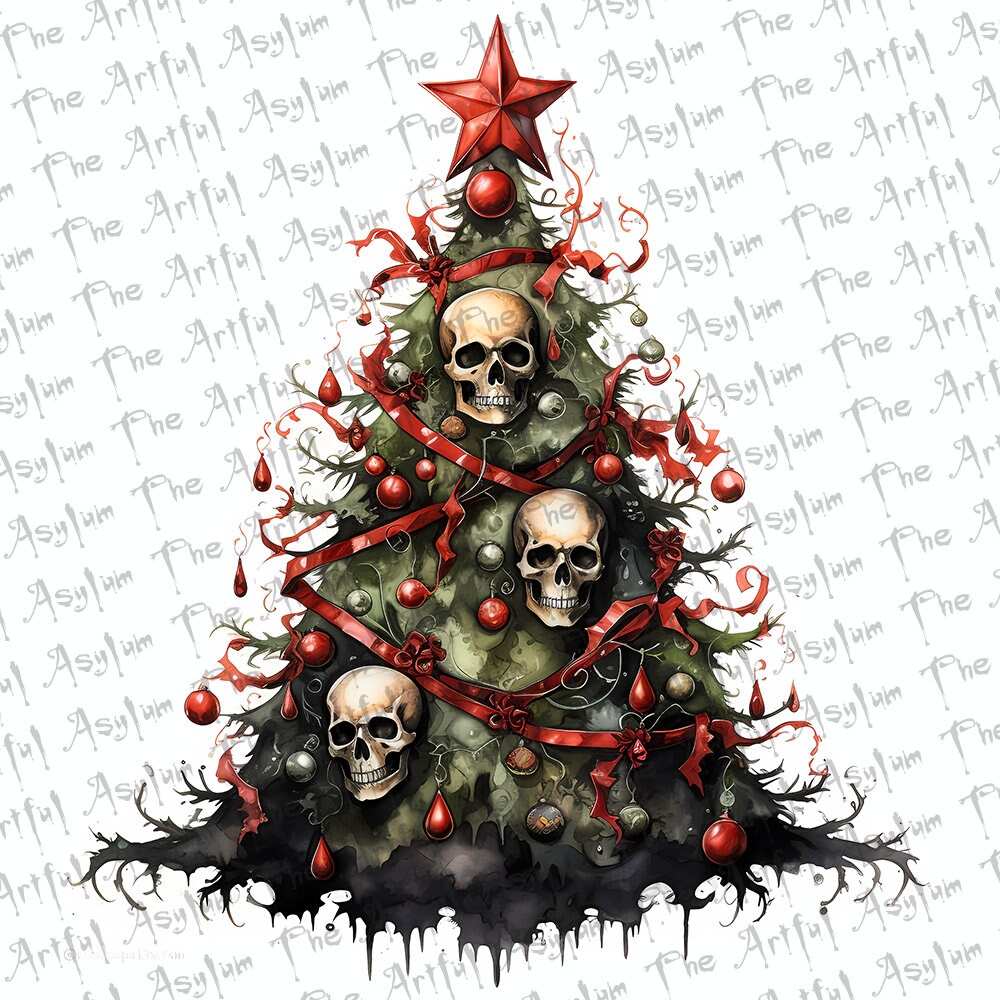 Gothic Christmas Tree With Skulls Digital Download Digital Art, Instant ...