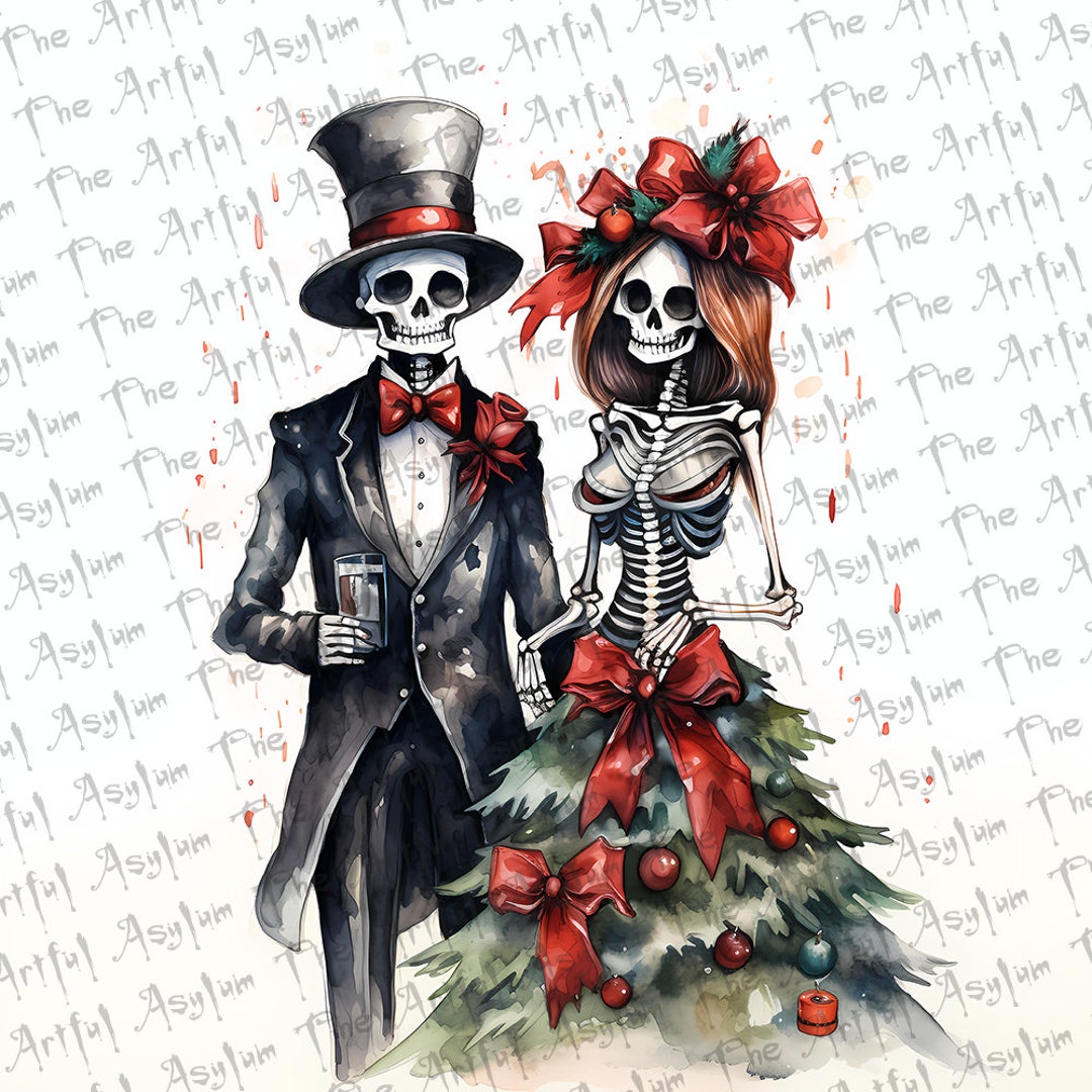 Gothic Christmas Skeleton Couple, Digital Art, Instant Download, Merry ...
