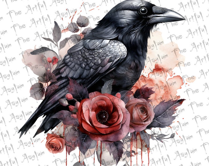 Floral Raven Digital Art, Instant Download, High Quality, Easy to Use ...