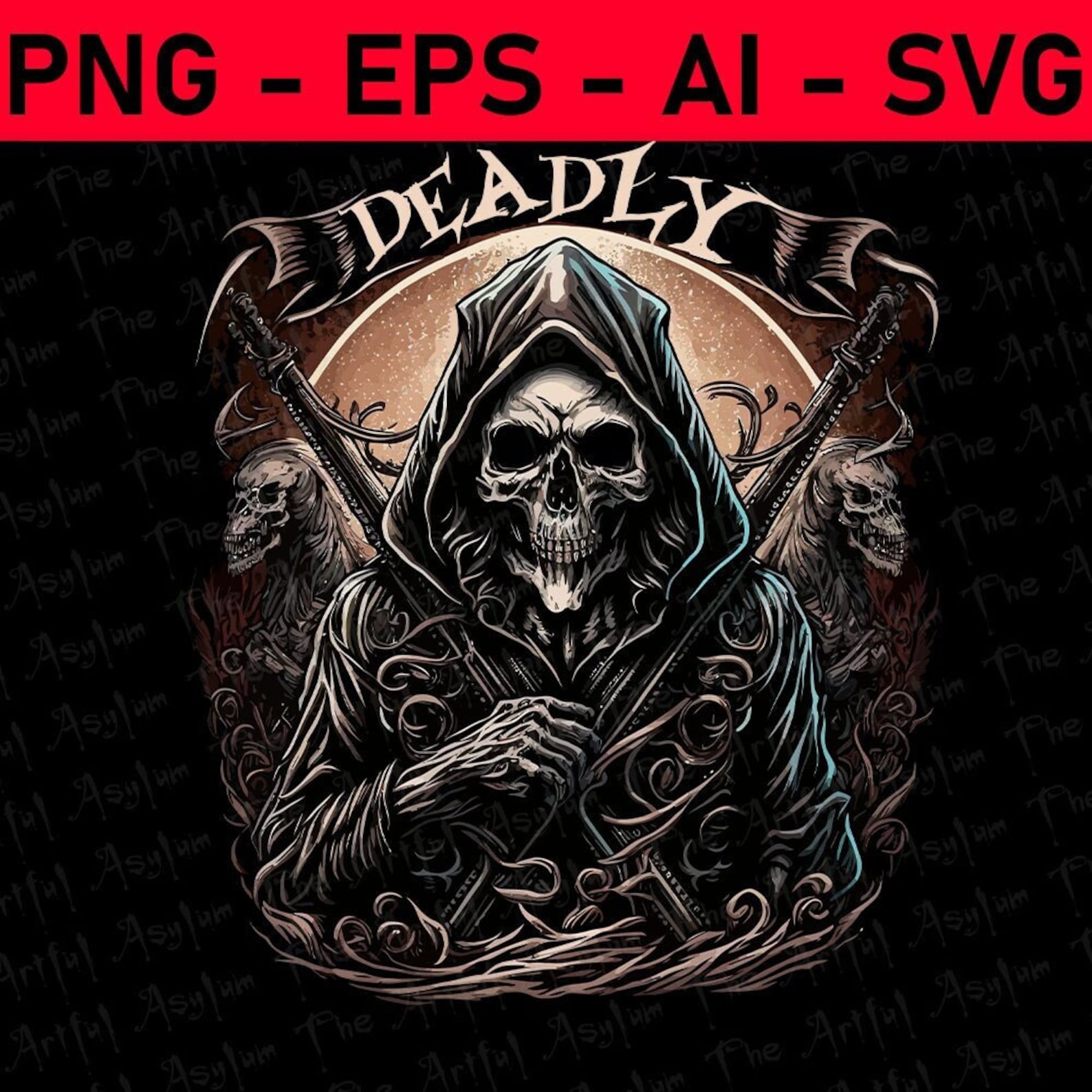 Deadly Heavy Metal Grim Reaper Digital Download,dark Gothic Design,t ...