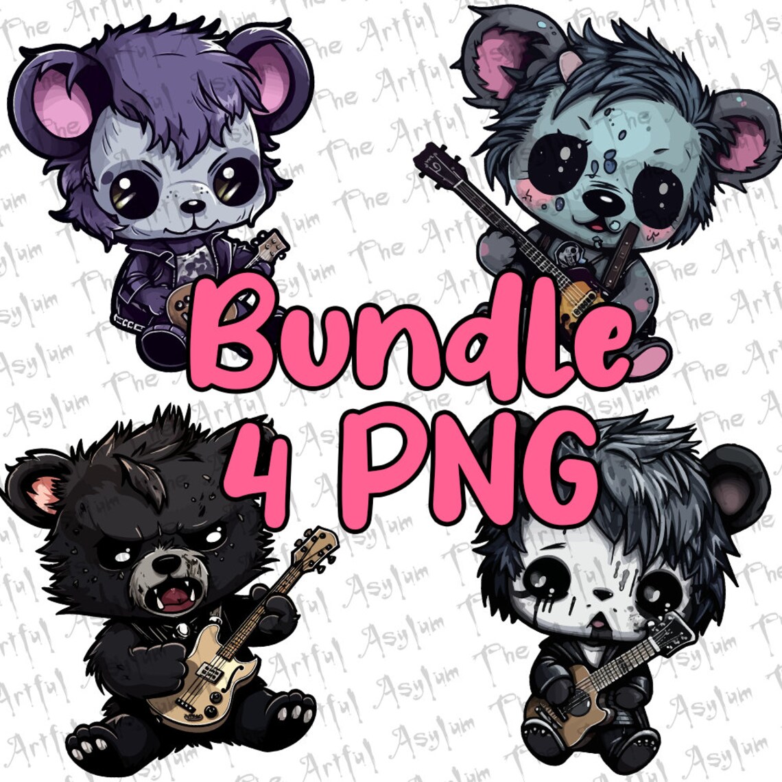 Chibi Gothic Bears Bundle Digital Download Guitar Player - Etsy