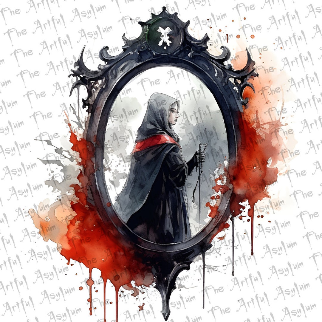 Horror Mirror Digital Art, Watercolor Lovecraftian Medieval Vampire ...