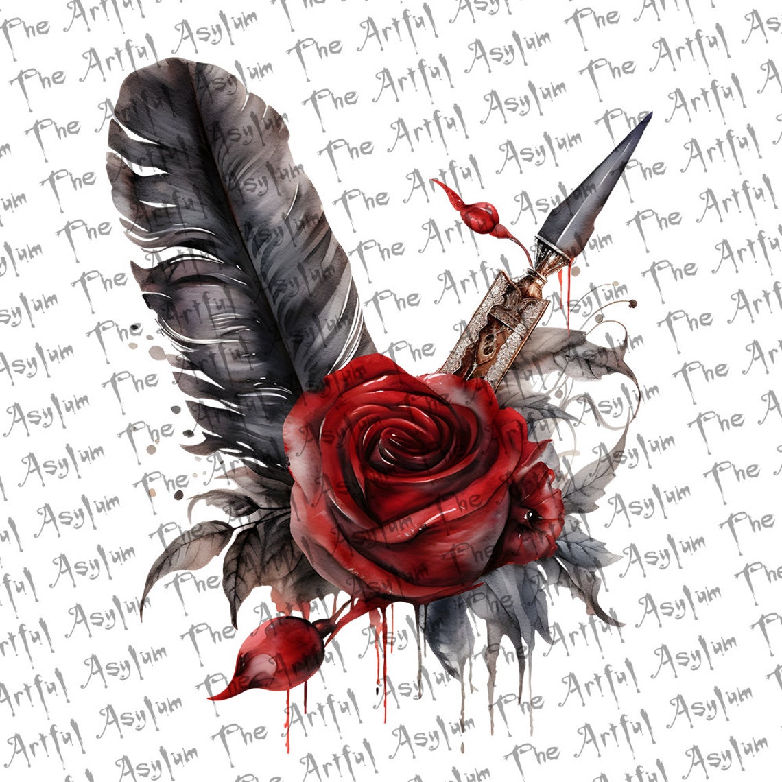 Watercolor Quill Digital Art Watercolor Gothic Art Goth - Etsy