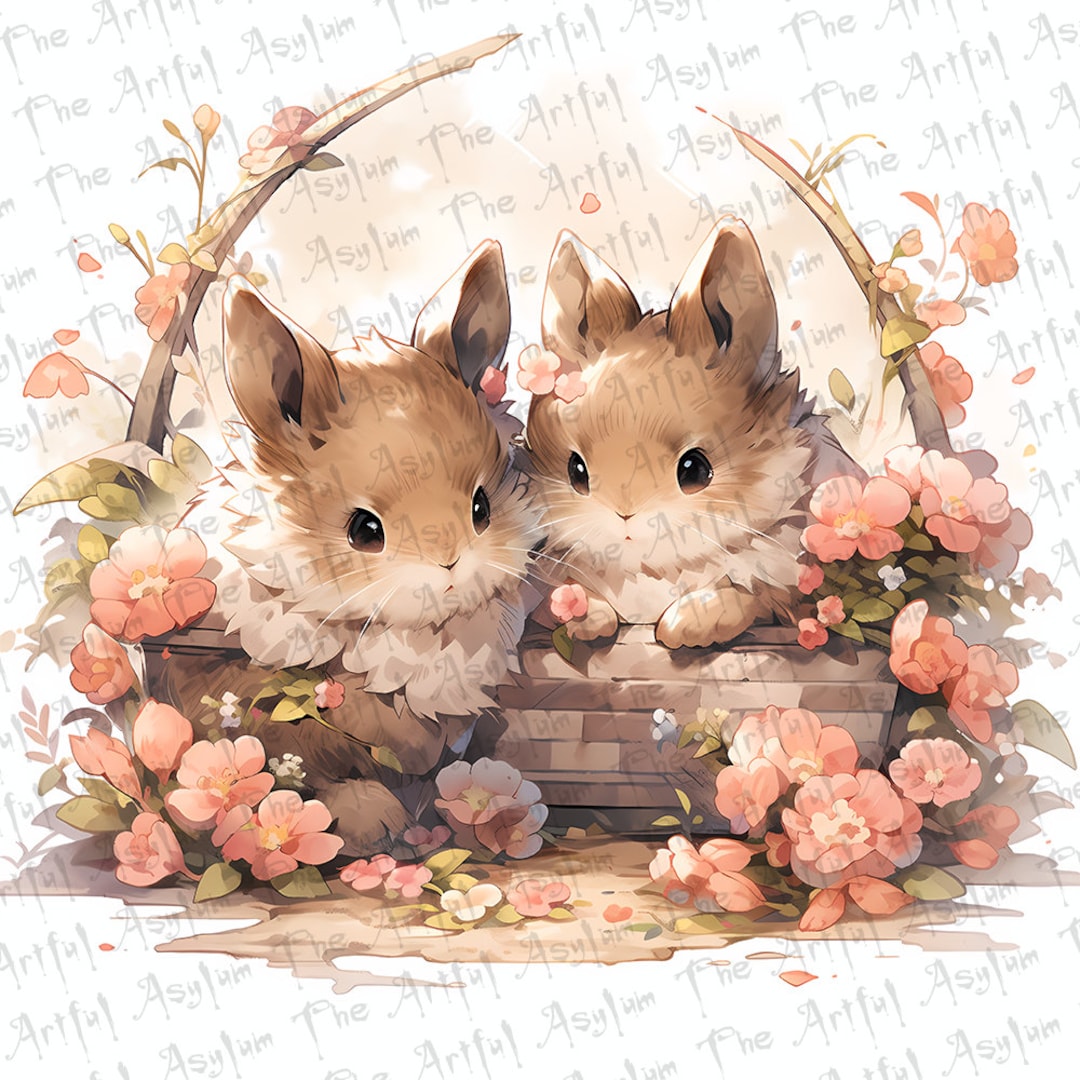 Bunny Watercolor Painting, Cute Baby Animal Art, Floral Woodland Decor ...