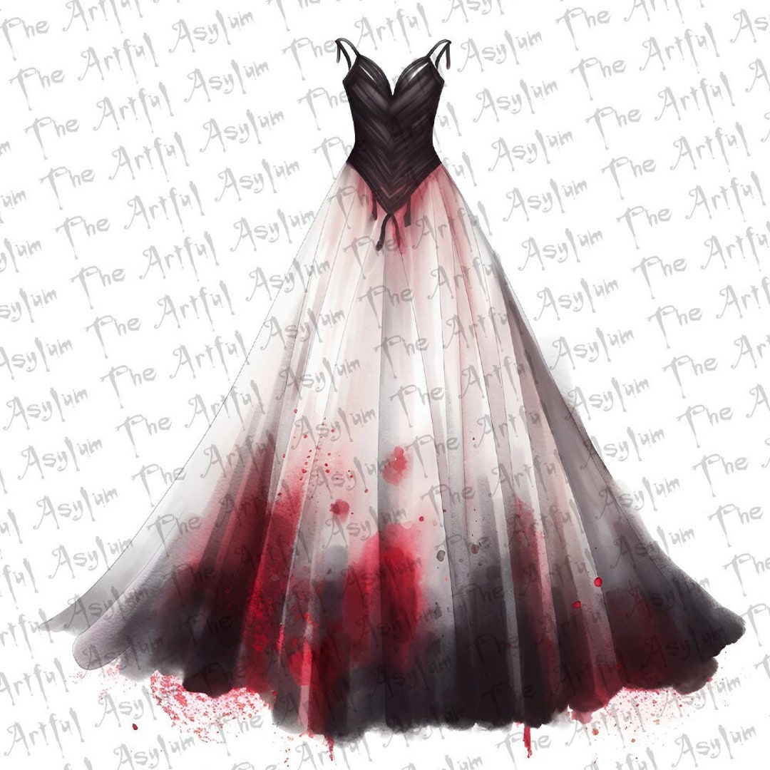 Bloody Bride Dress Digital Art, Watercolor Blood Gothic Wedding Dress ...