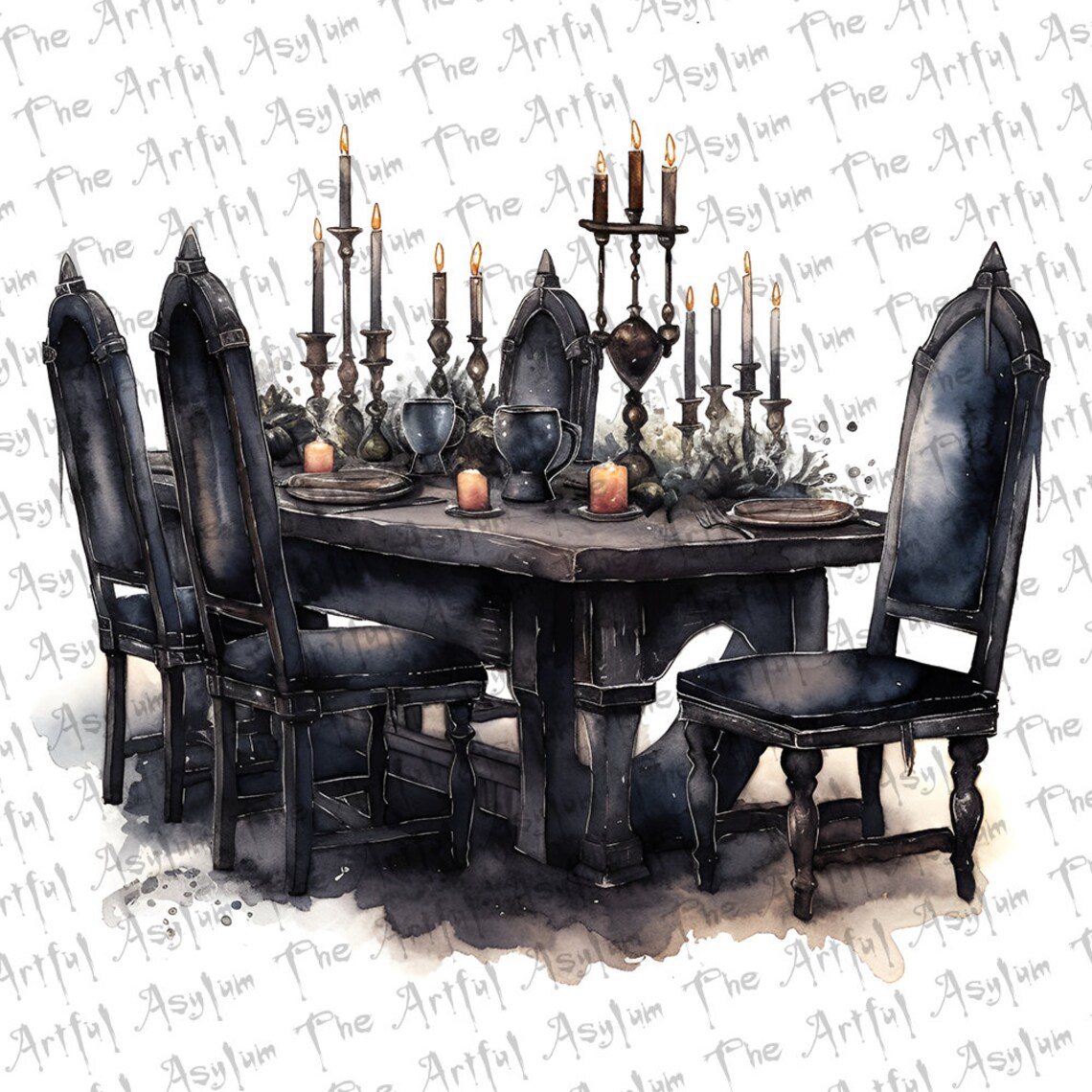 Medieval Gothic Dinner Table Digital Art,watercolor Ghotic Vampire ...