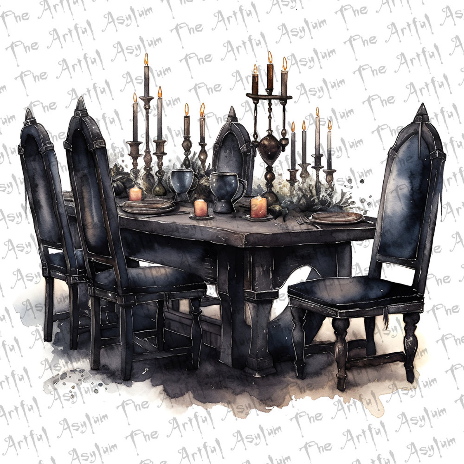Medieval Gothic Dinner Table Digital Art,watercolor Ghotic Vampire ...