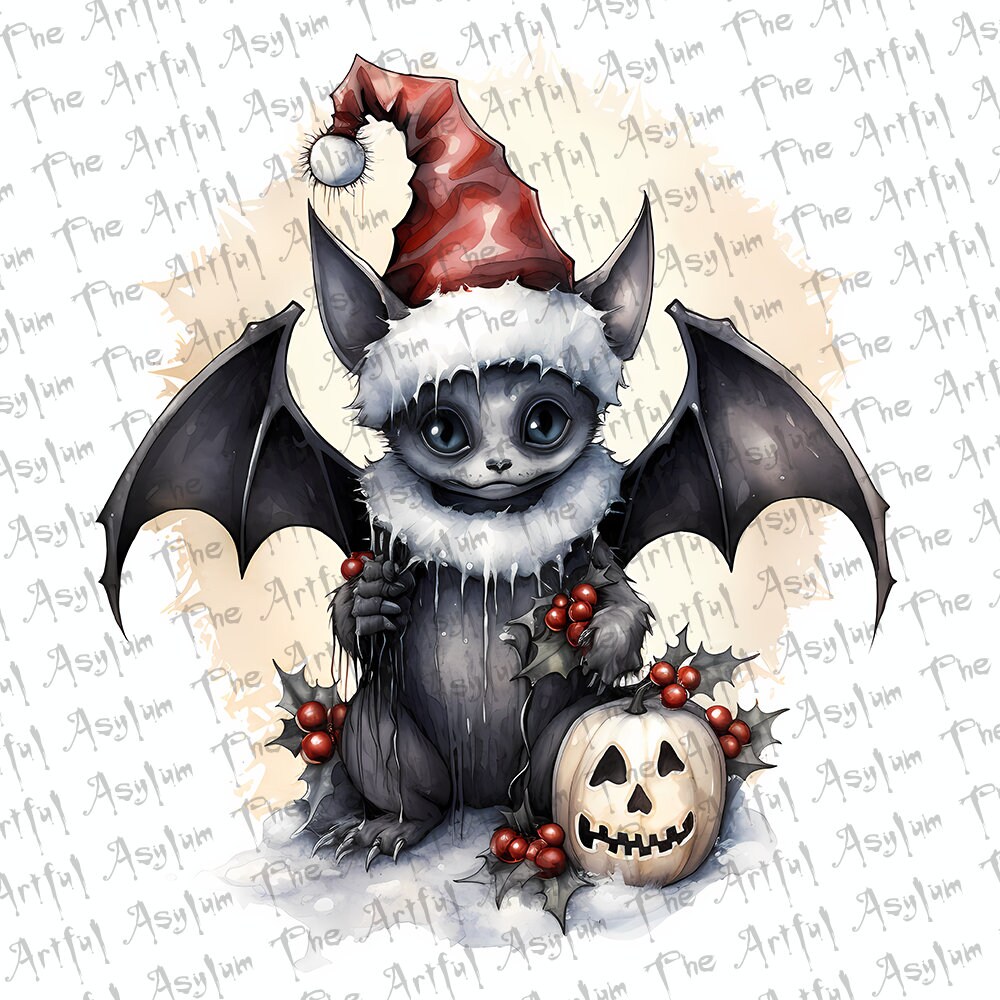 Gothic Christmas Cute Bat Digital Download Digital Art, Instant ...