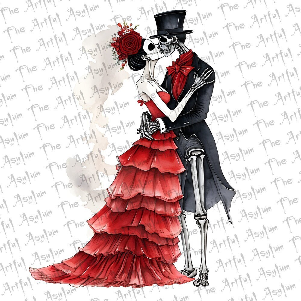 Gothic Skeleton Couplewatercolor Digital Downloadinstant - Etsy