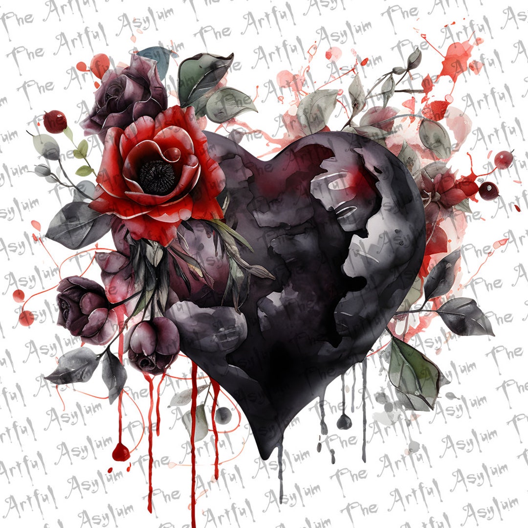 Goth Watercolor Dark Heart Digital Download, Instant Download, Gothic ...