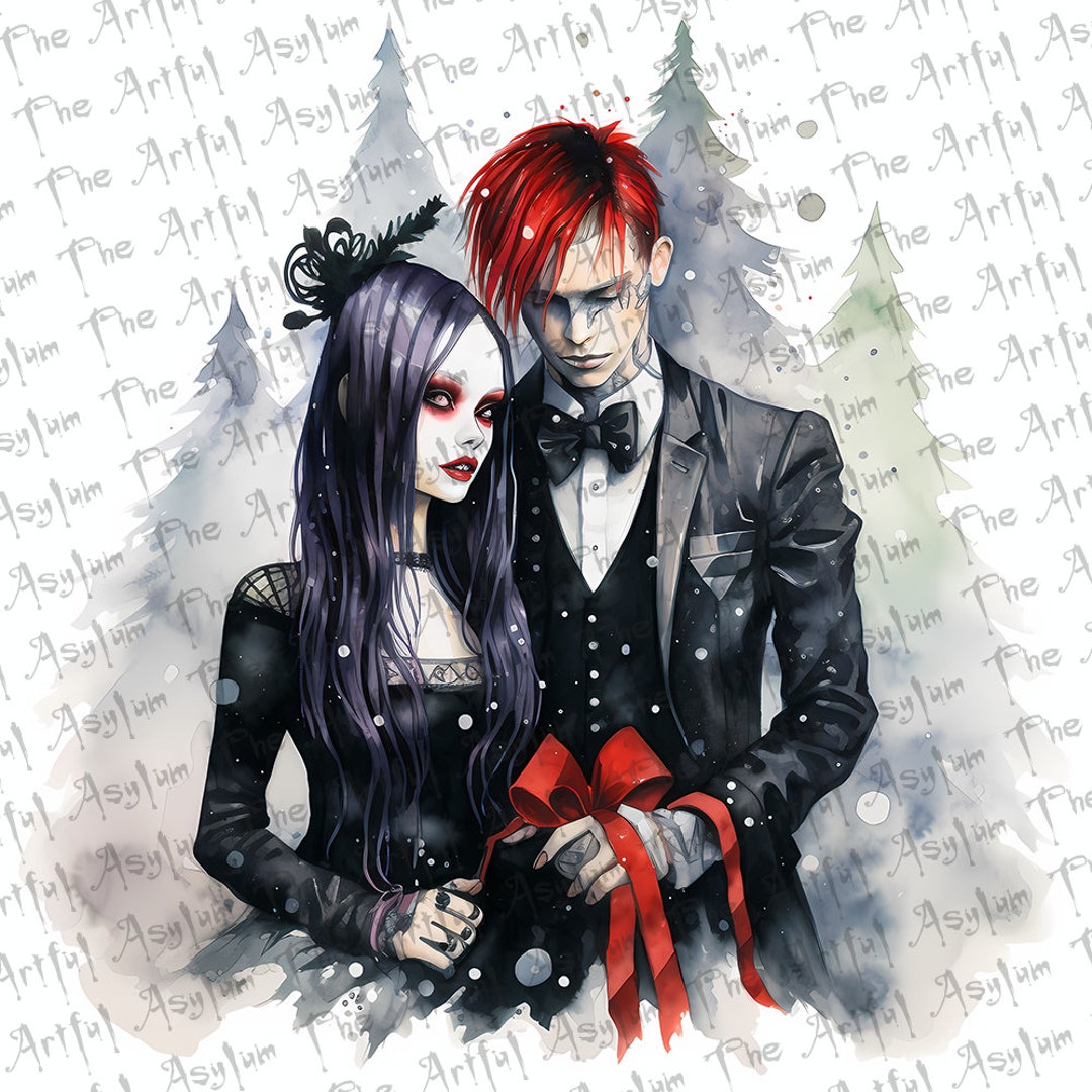 Gothic Christmas Couple, Digital Art, Instant Download, Merry Gothmas ...