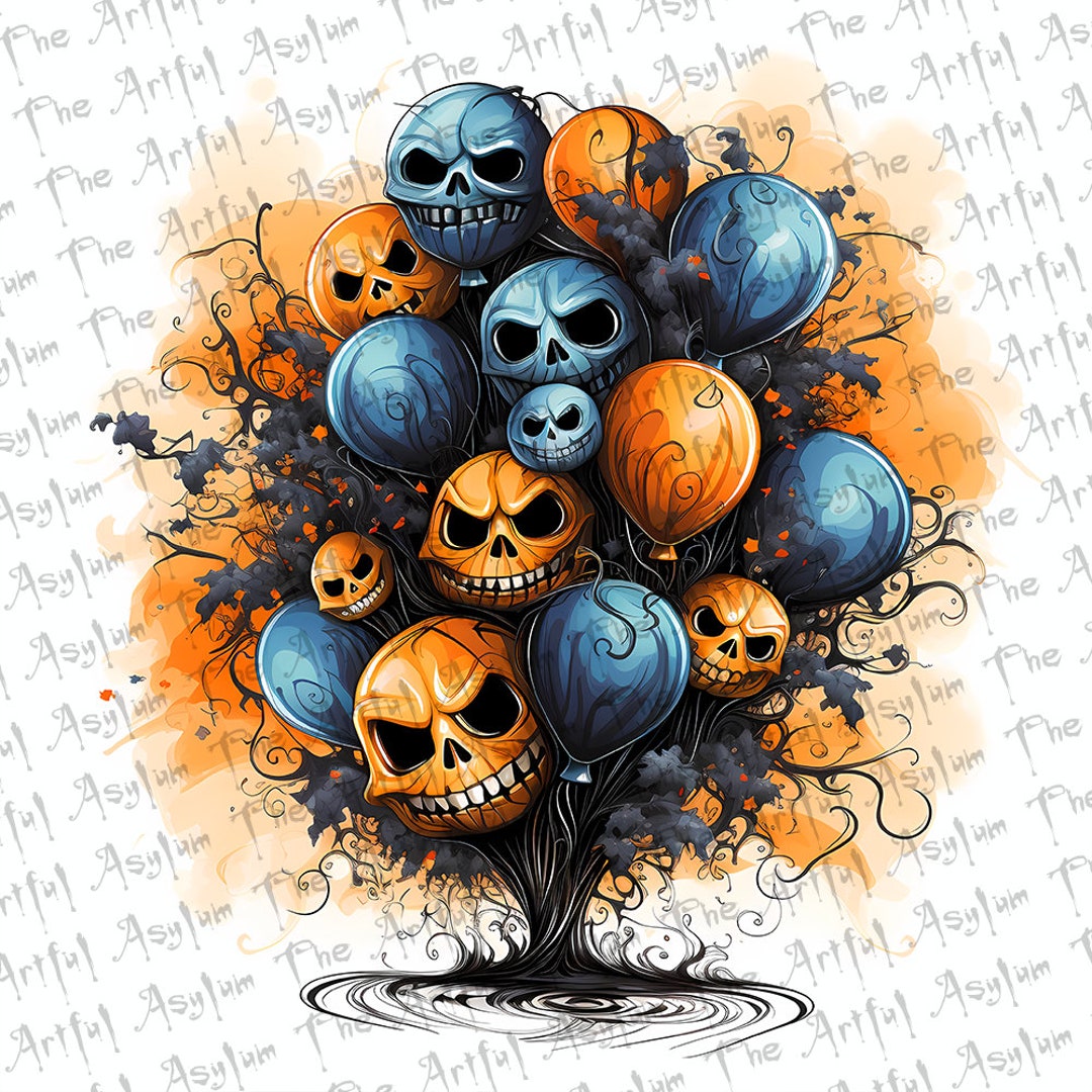 Halloween Balloons Digital Art, Horror Halloween Art, Goth Watercolor ...