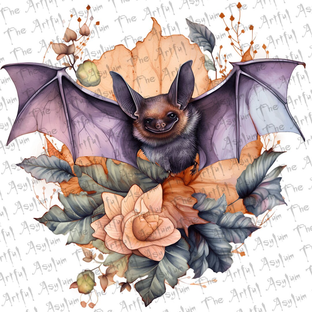 Floral Bat Digital Download, Instant Download, Watercolor Chiroptera ...