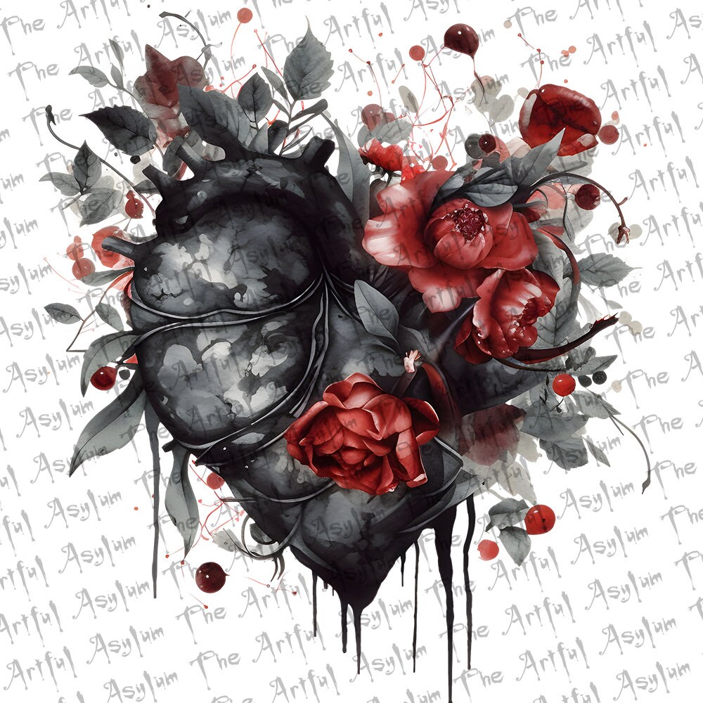 Goth Watercolor Dark Heart Digital Download, Instant Download, Gothic ...