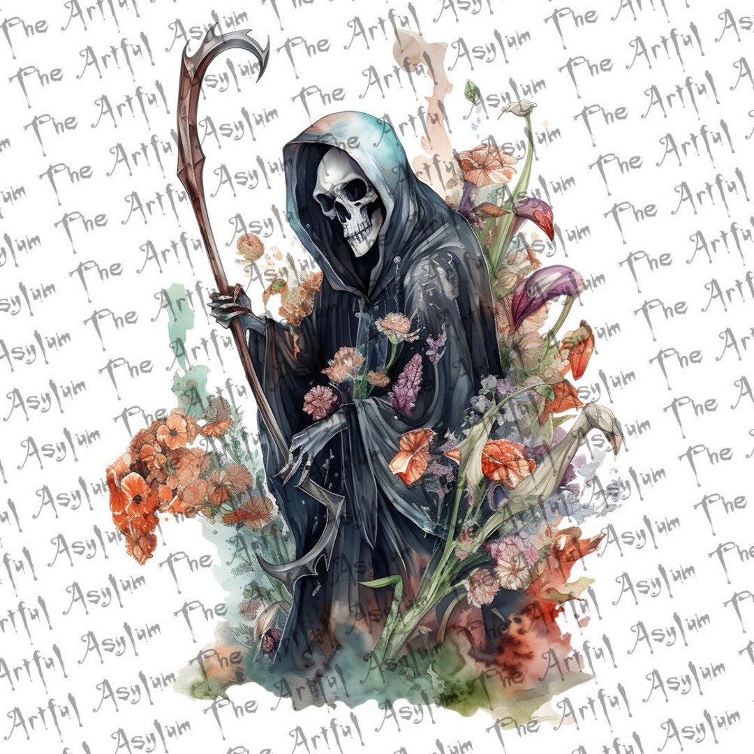 Grim Reaper Digital Art, Watercolor Death Gothic Art, Goth Deadly ...