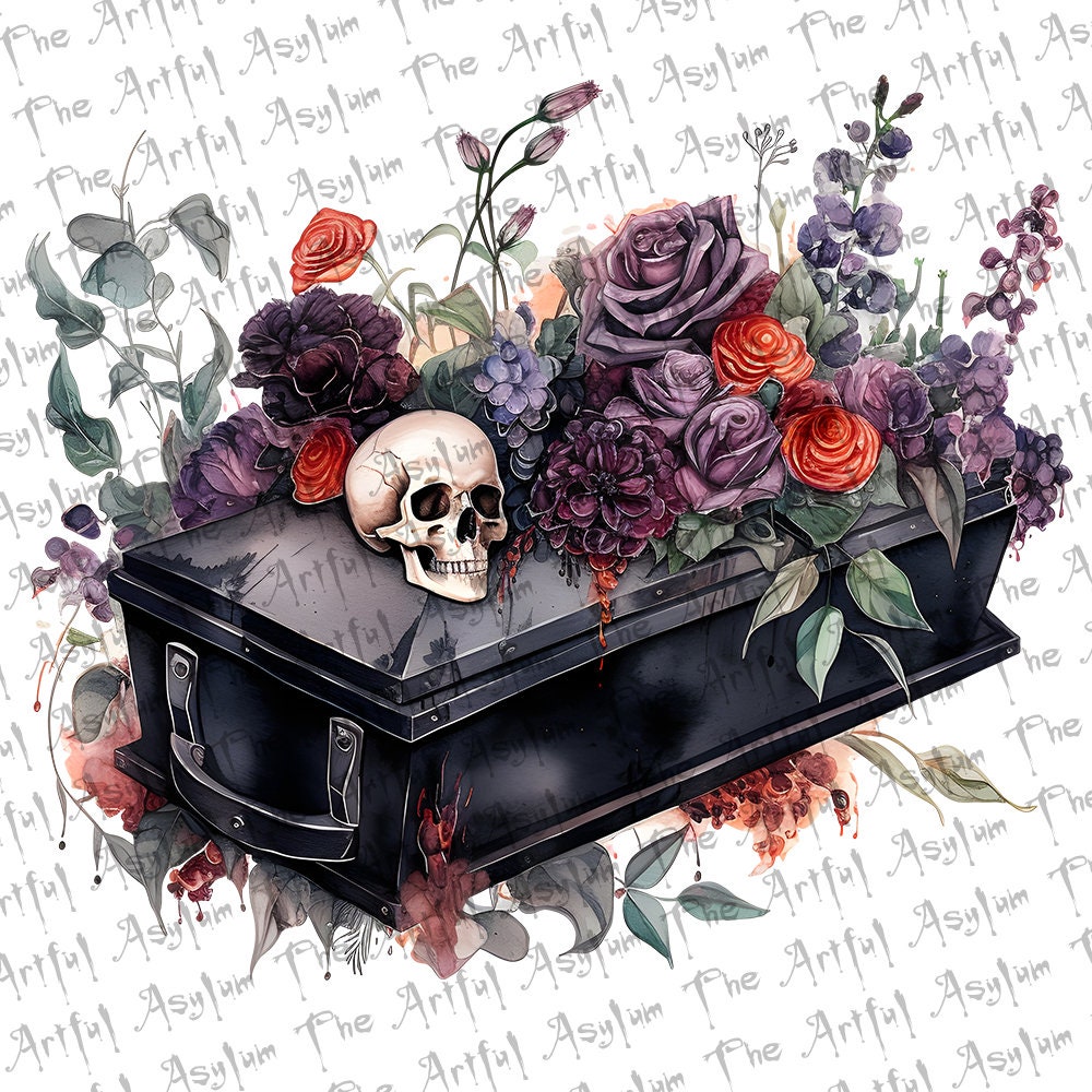Gothic Coffin Digital Art, Watercolor Gothic Art, Goth Coffin With ...