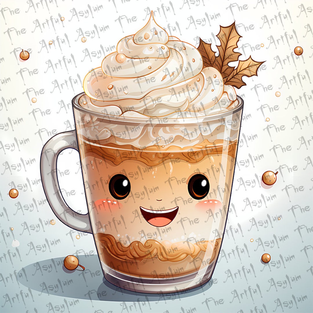 Autumn Coffee, Cute Cartoon Halloween Pumpkin Digital Art,watercolor ...