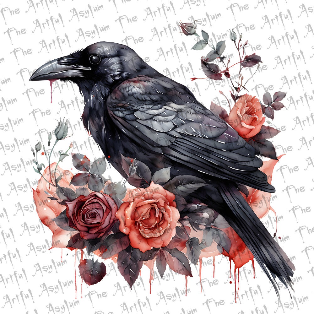 Floral Raven Digital Art, Instant Download, High Quality, Easy to Use ...