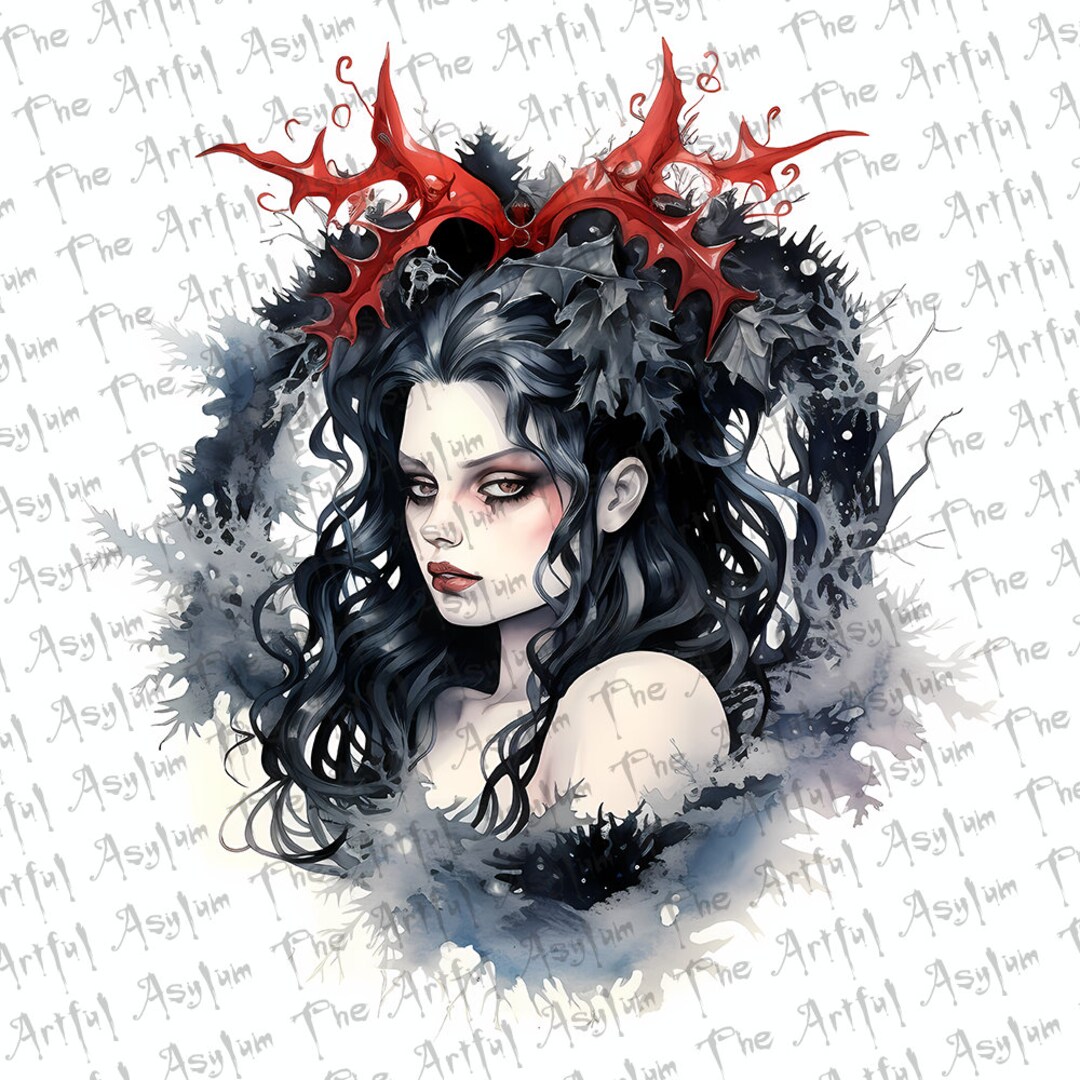 Gothic Christmas Woman Wreath Digital Download Digital Art, Instant ...