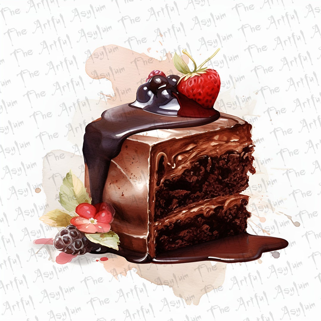 Delicious Chocolate Cake Watercolor Digital Art,food Lover,baker Fruit ...