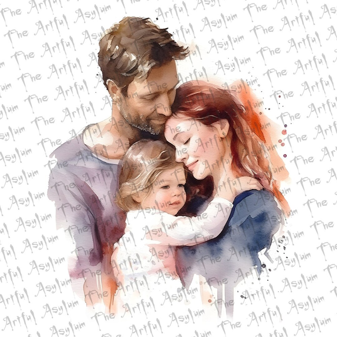 Happy Family Watercolor Digital Art, Father,mother and Daughter ...