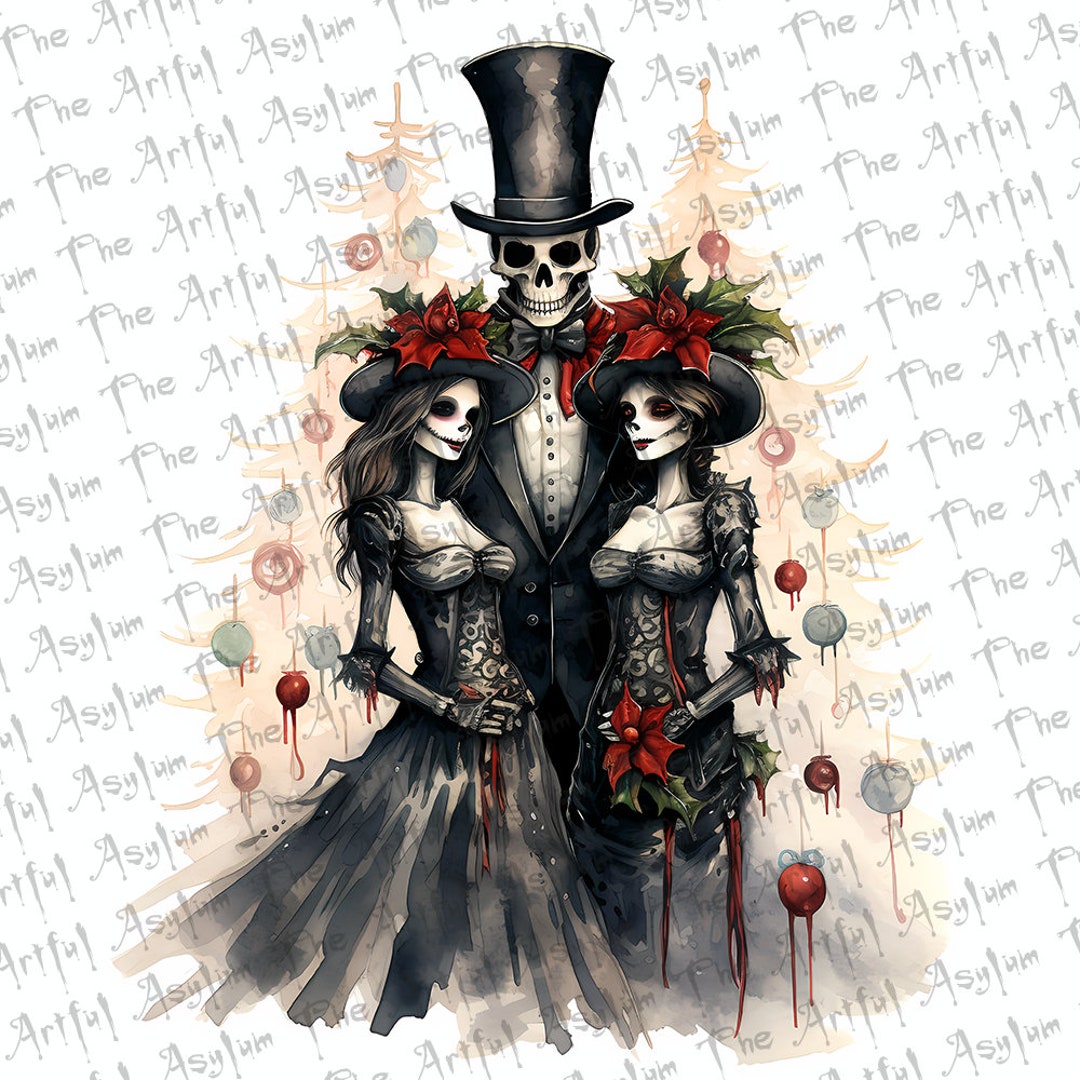 Gothic Christmas Skeleton & Ladies Digital Download Digital Art ...