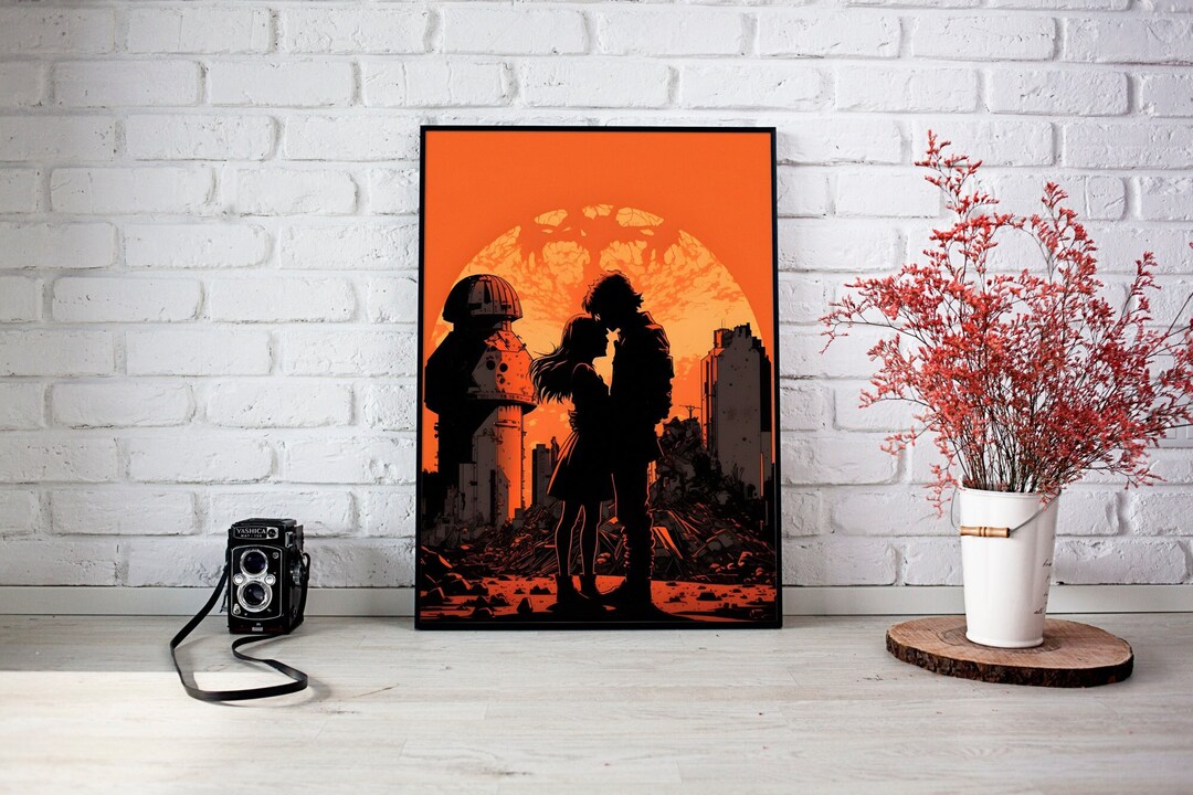 Neo-romantic Apocalypse Sunset Anime Style Couple in Destroyed City ...