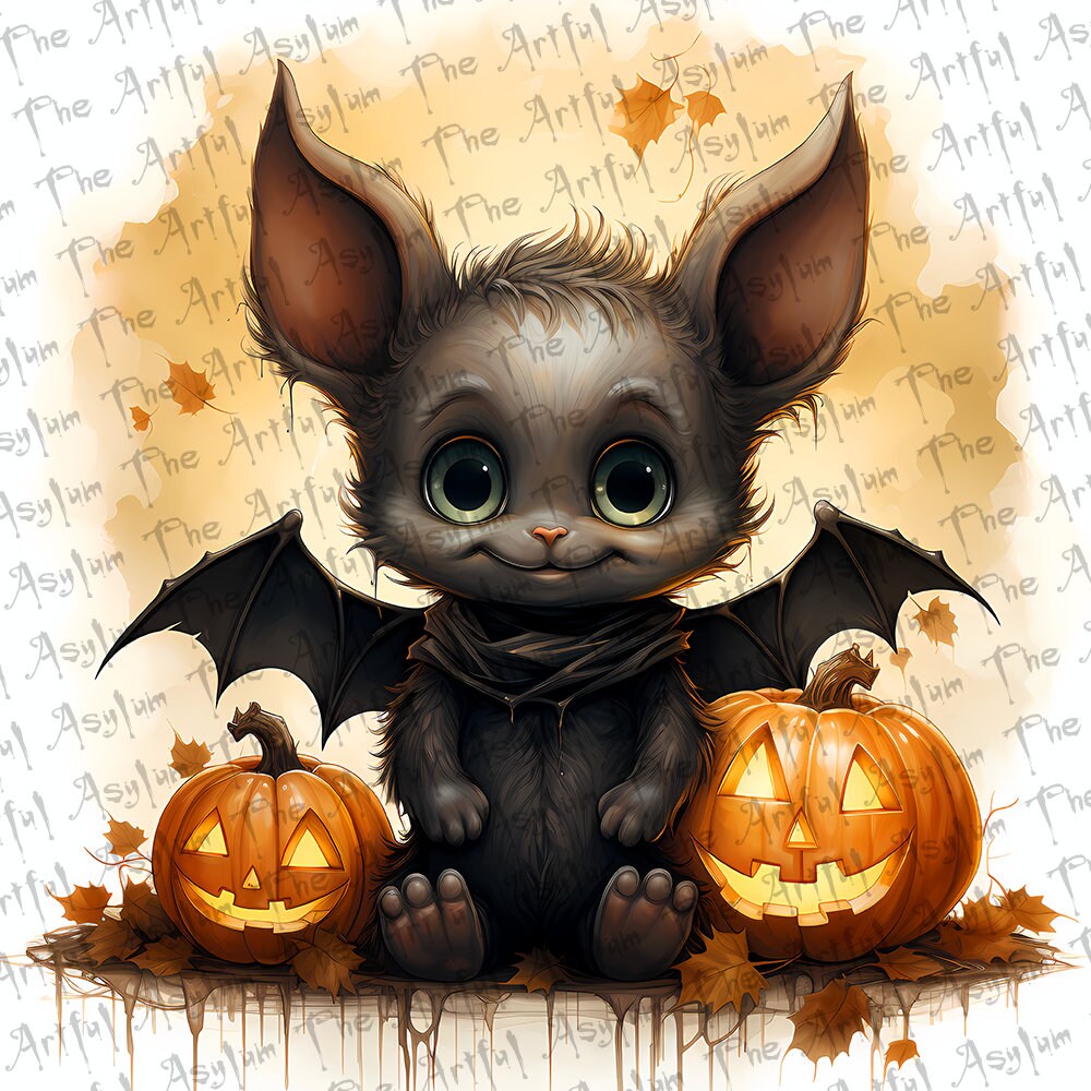 Halloween Cute Bat With Pumpkins Digital Download, Instant Download ...