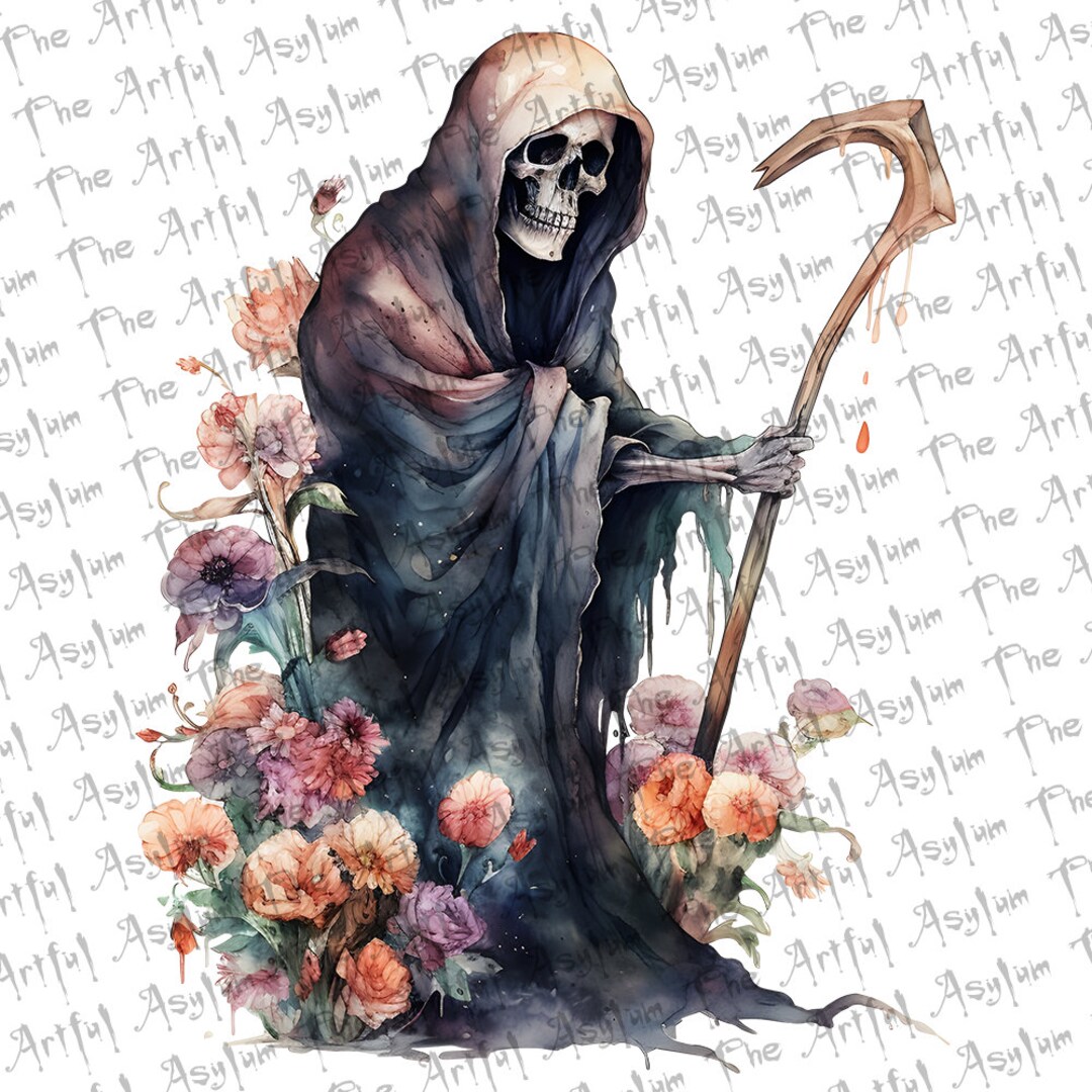 Grim Reaper Digital Art, Watercolor Death Gothic Art, Goth Deadly ...