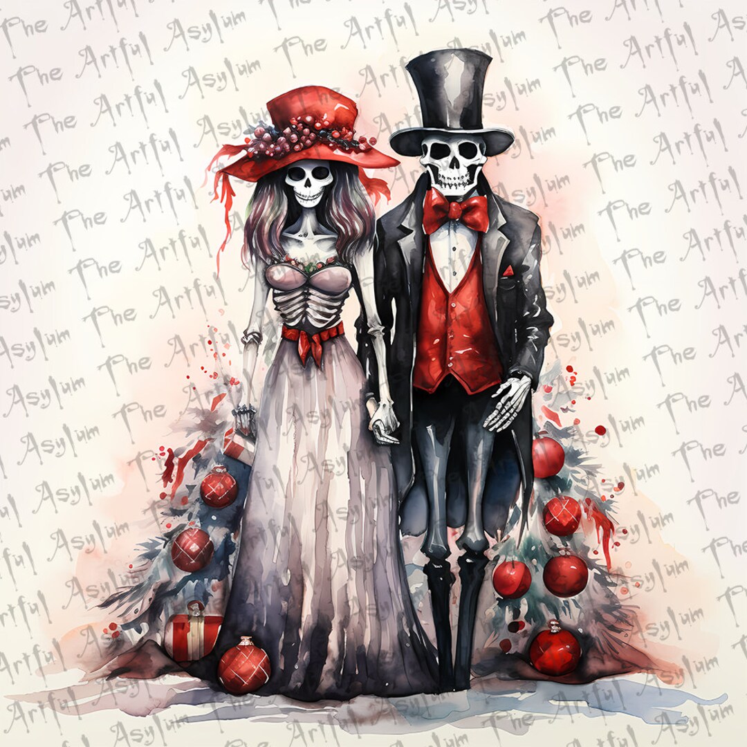 Gothic Christmas Skeleton Couple, Digital Art, Instant Download, Merry ...