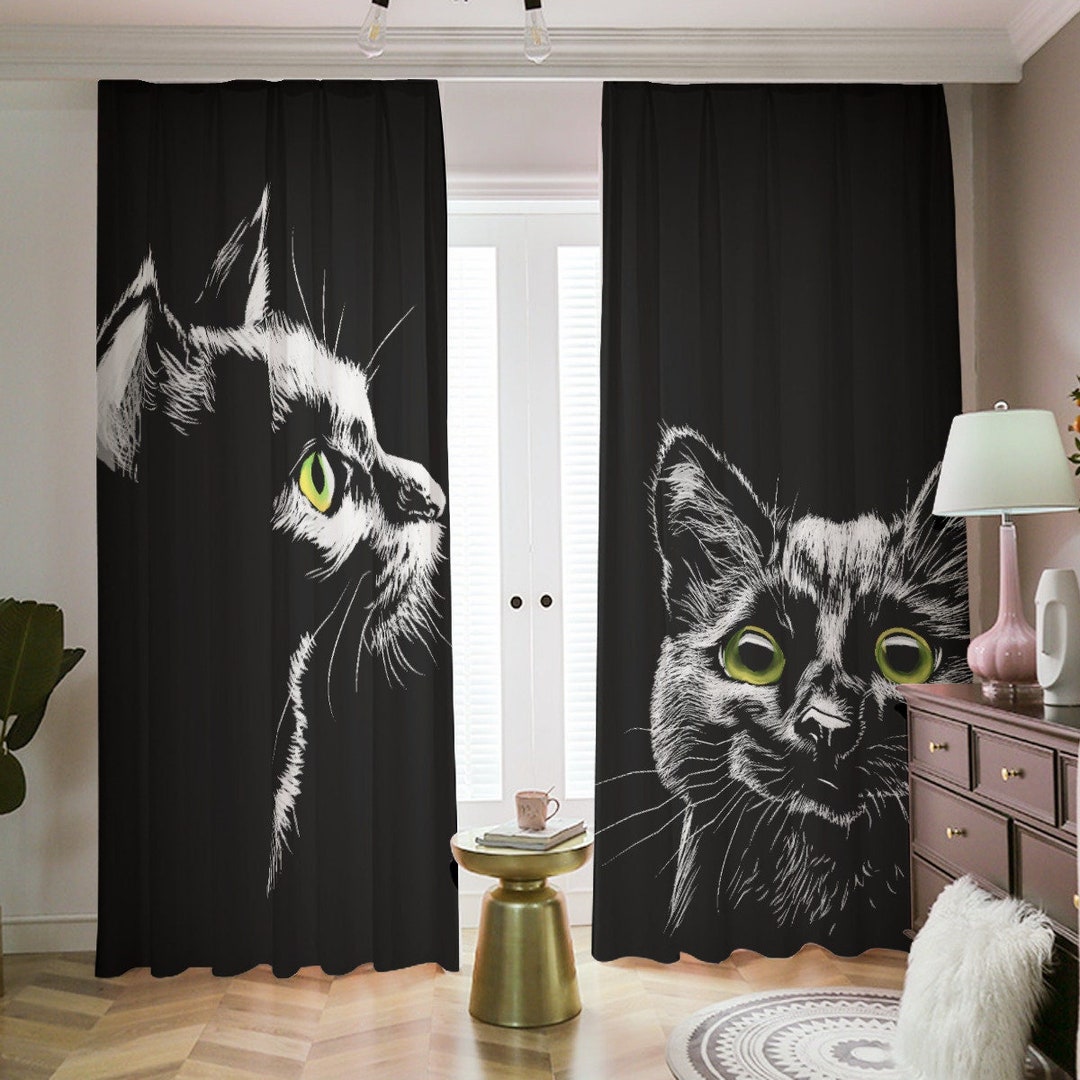 Cats Blackout Curtains Adorable Artistic Cat Head Curtains - Etsy