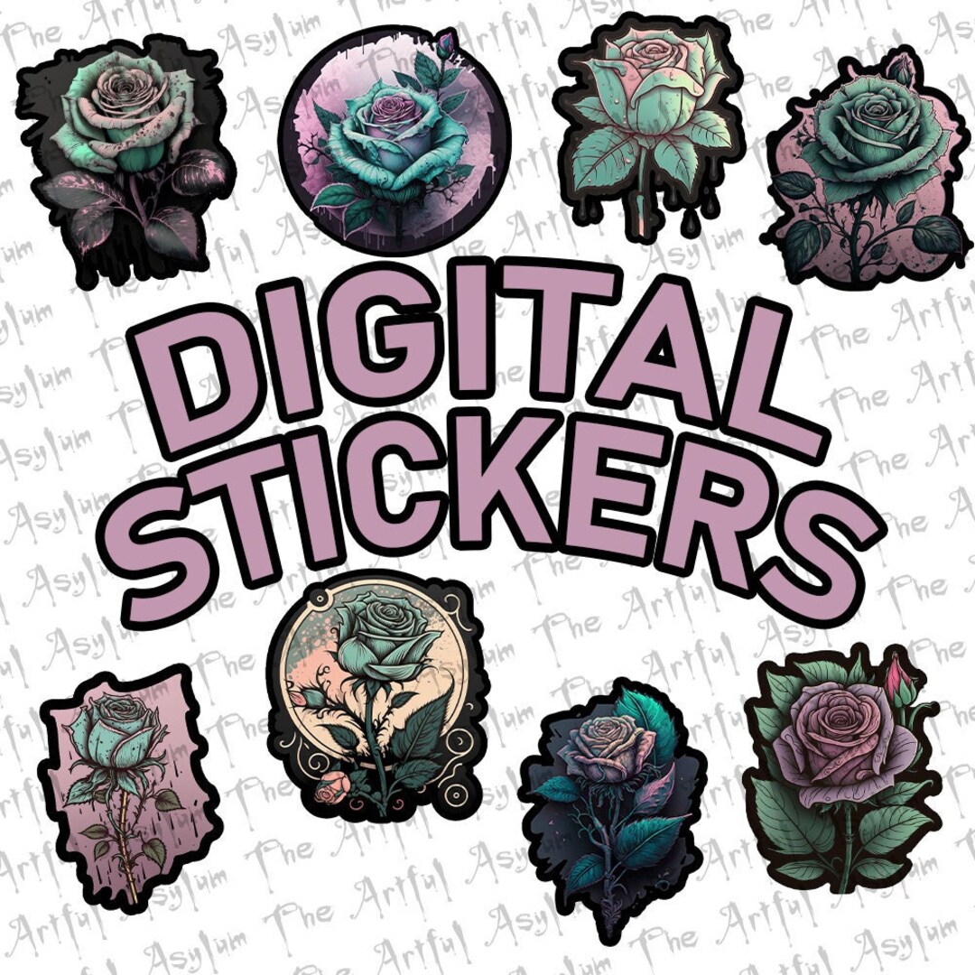 Dark Gothic Rose Sticker Pack 8 Digital Stickers, Ready to Use - Etsy