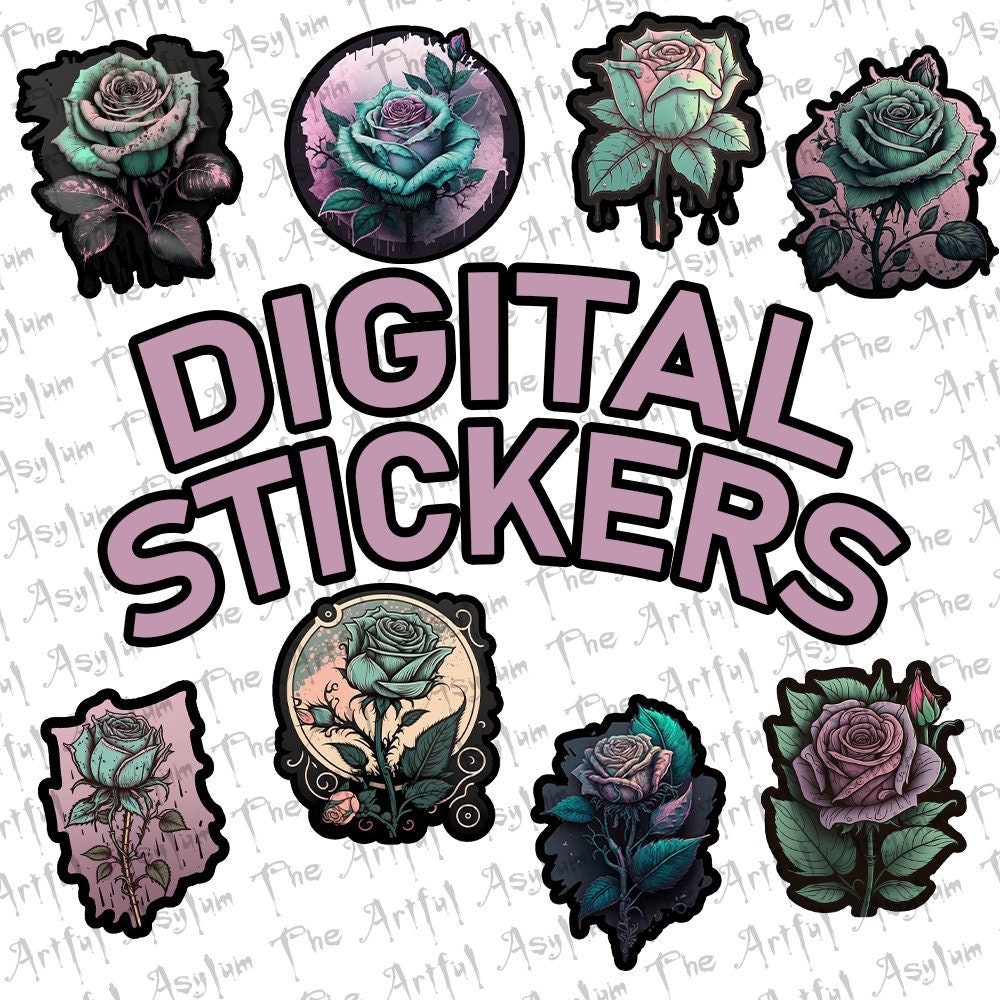 Dark Gothic Rose Sticker Pack 8 Digital Stickers, Ready to Use - Etsy