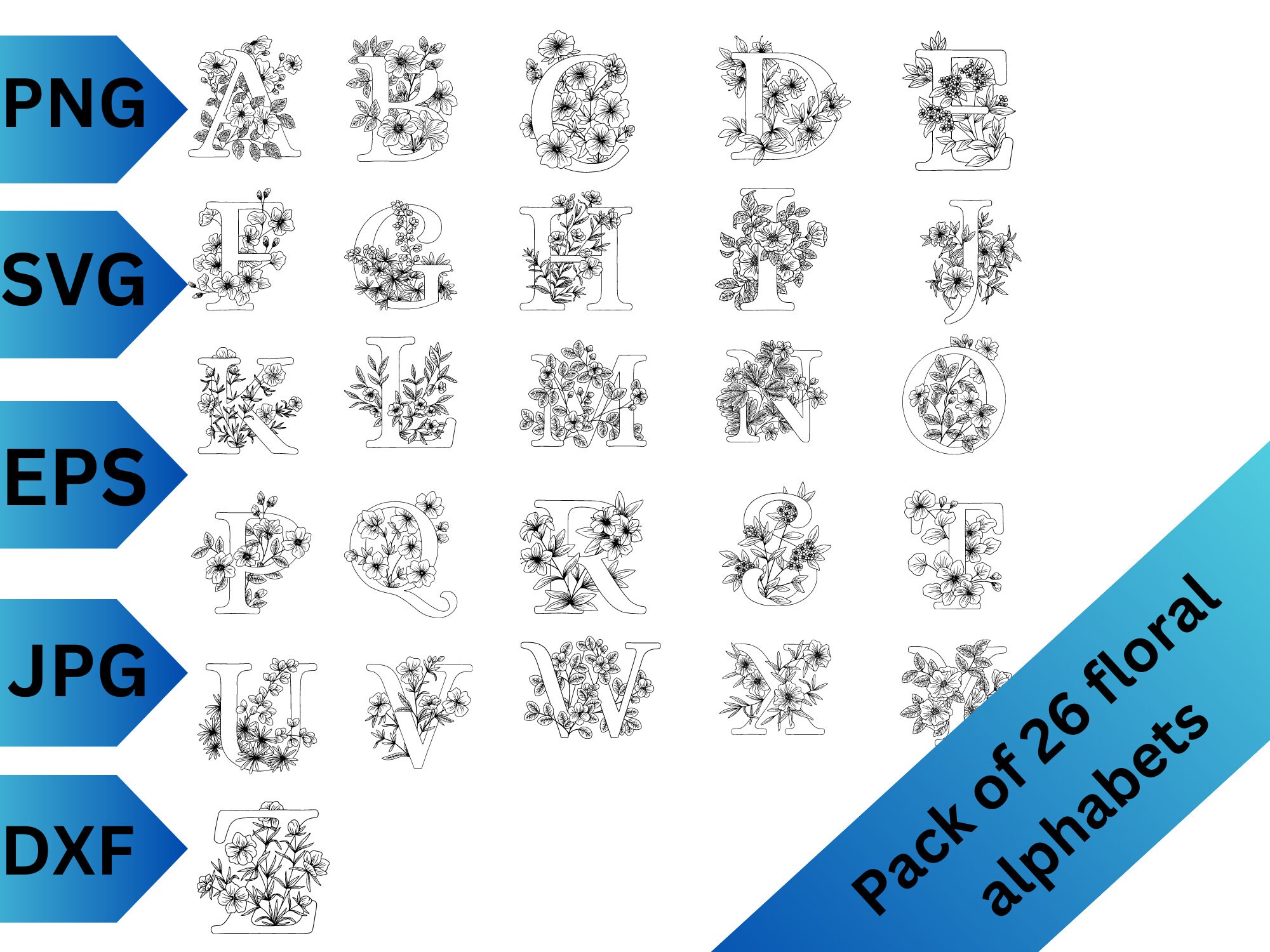 Alphabet Flower Svg Alphabet Floral Svg Floral Svg - Etsy