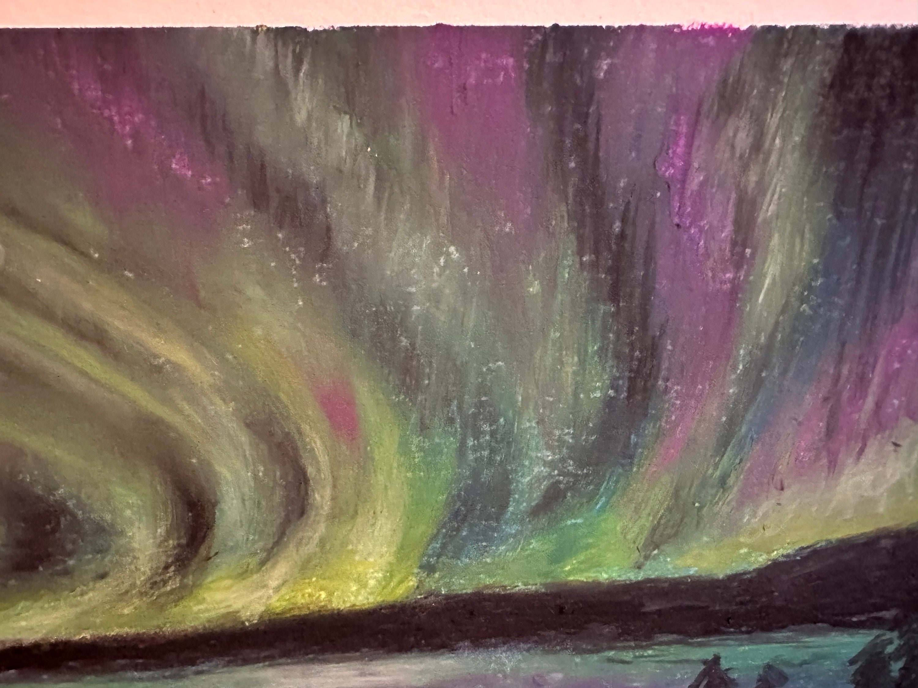 Dreamy Northern Lights Oil Pastel Painting Northern Lights Landscape - Etsy