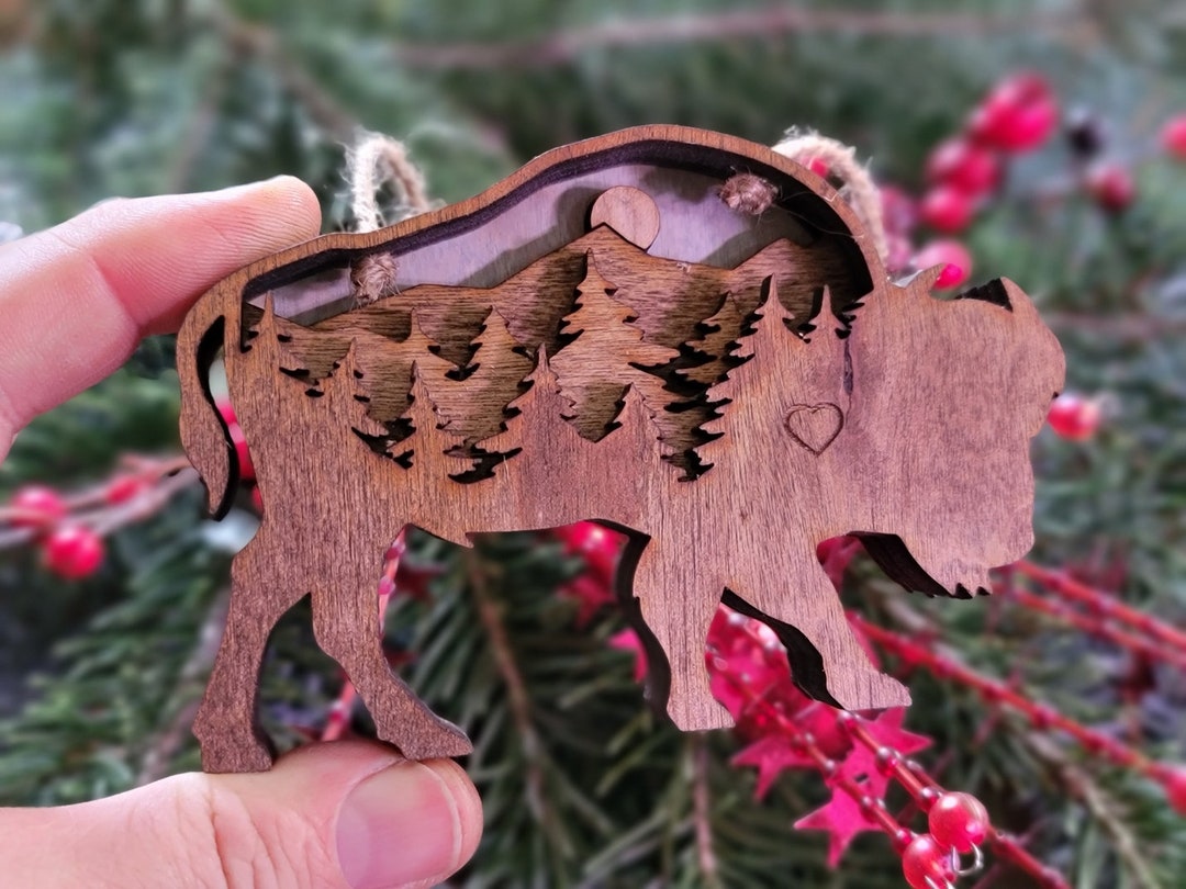 Buffalo Ornament Bison Christmas Decoration 4 Layer Rustic Ornament ...